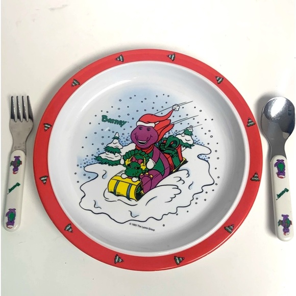 lyons group | Dining | Vintage 99s Barney The Dinosaur Set Plate Spoon ...